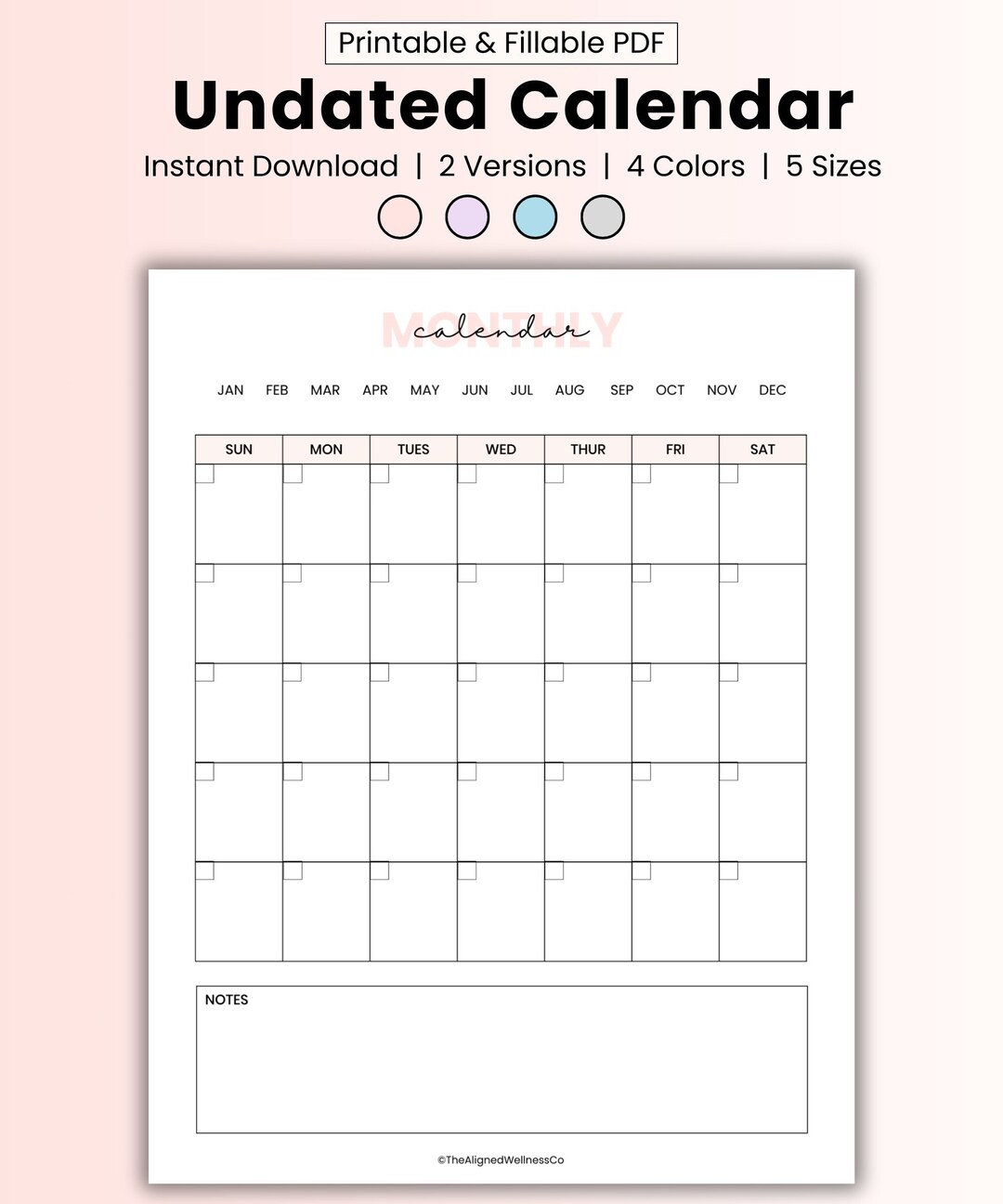 Monthly Blank Calendar, Undated Monthly Calendar, Landscape Vertical ...