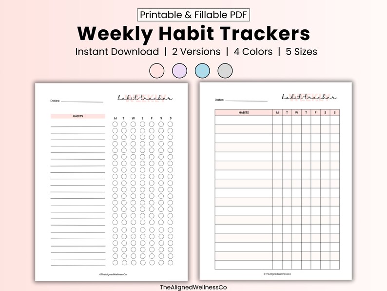Weekly Habit Tracker Printable, Simple Habit Tracker, Minimalist Daily ...