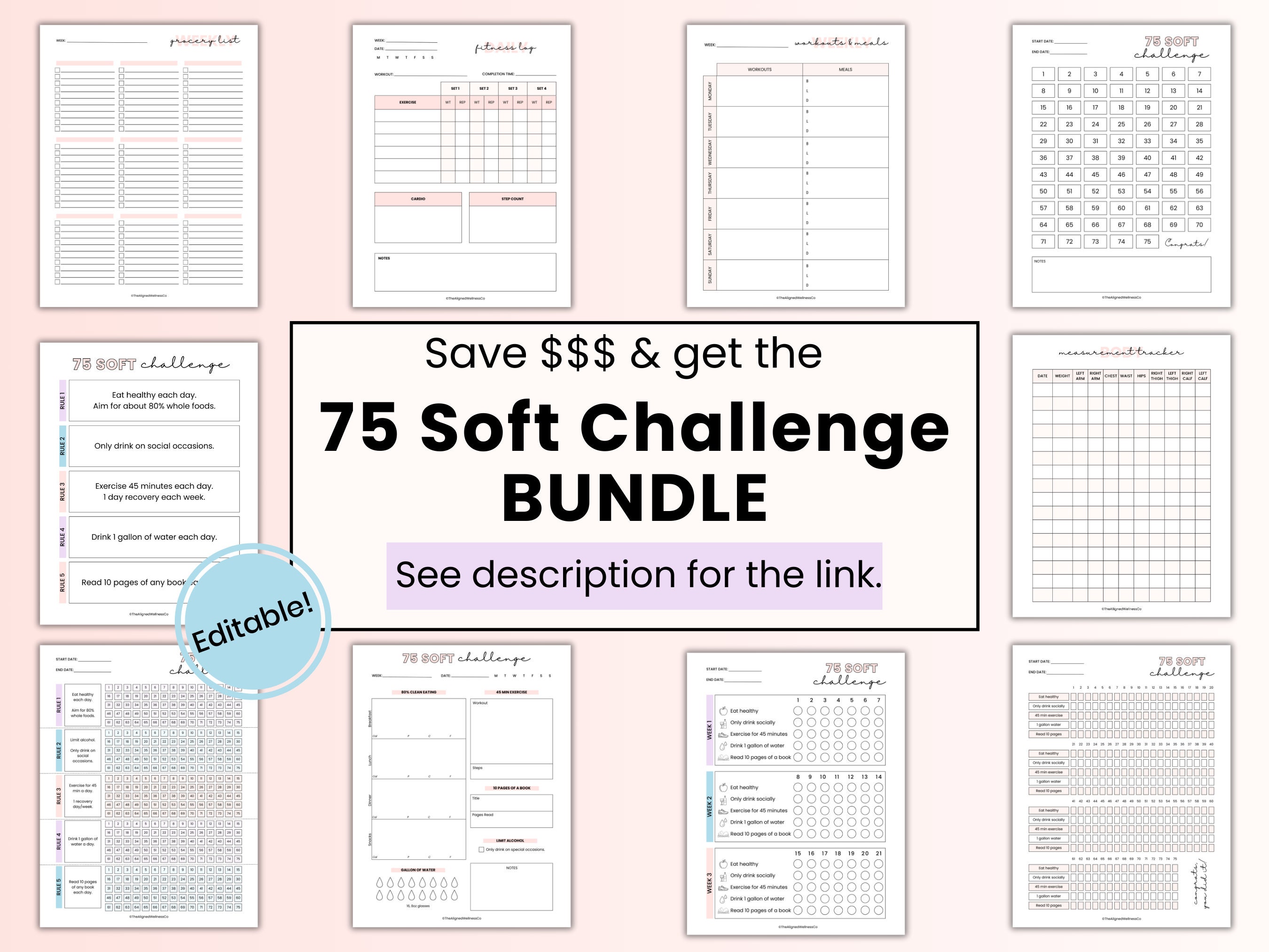 75 Soft Challenge Printable, EDITABLE 75 Soft Challenge Tracker, 75 Day ...