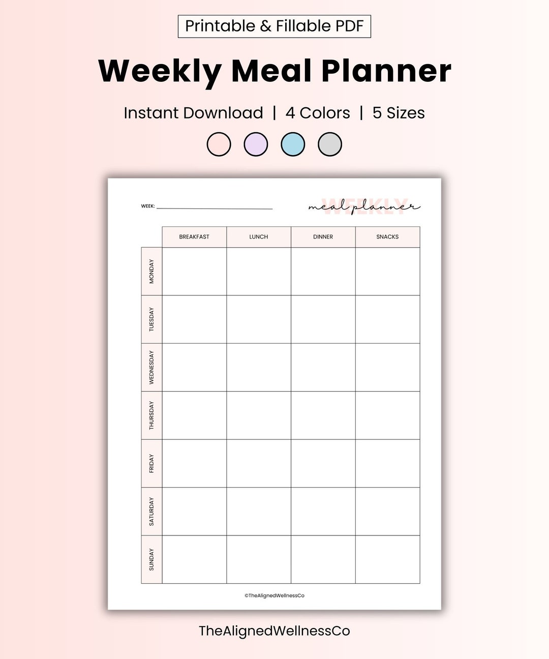 Fridge Meal Planner Grocery List Template, Food Journal Printable ...