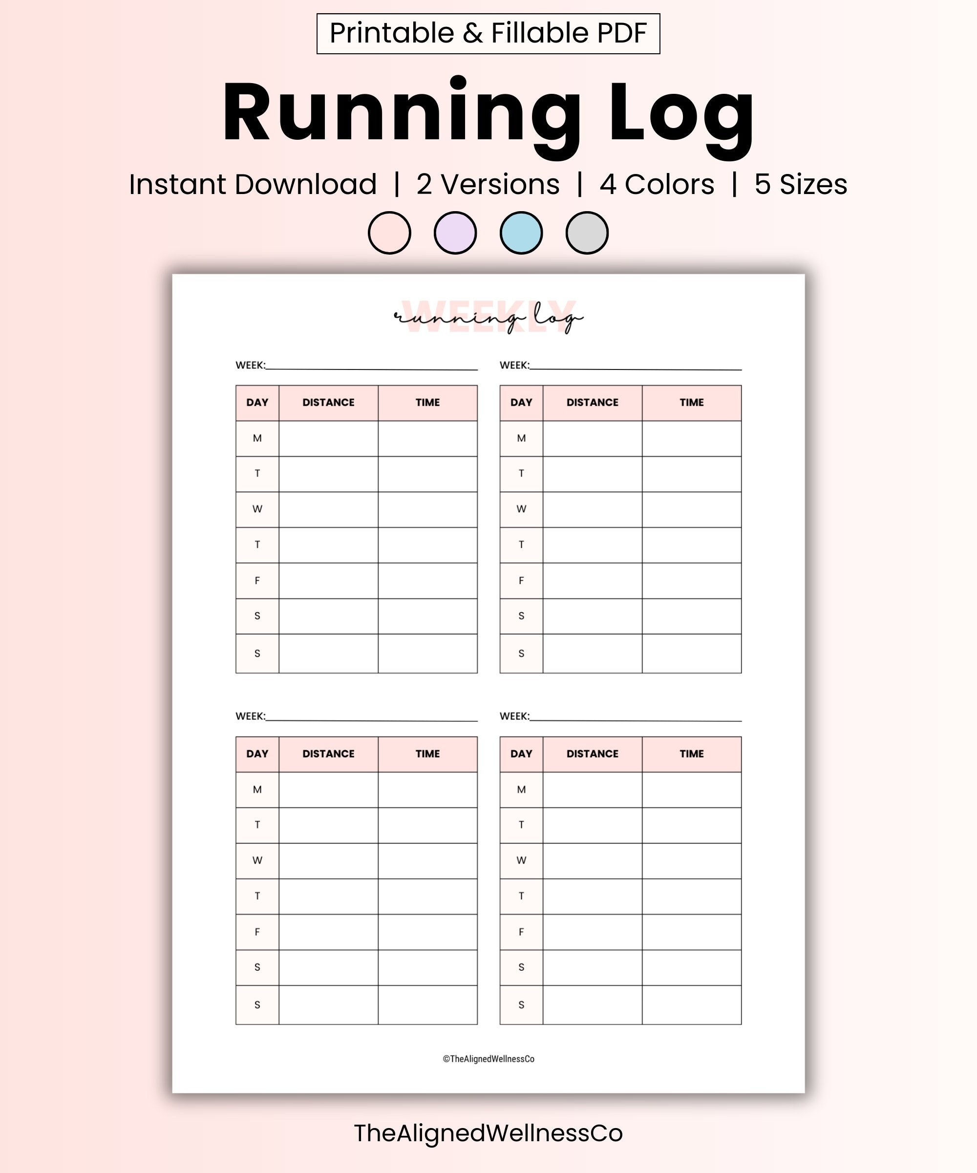 Running Log Printable Digital Template, Daily Monthly Weekly Cardio ...