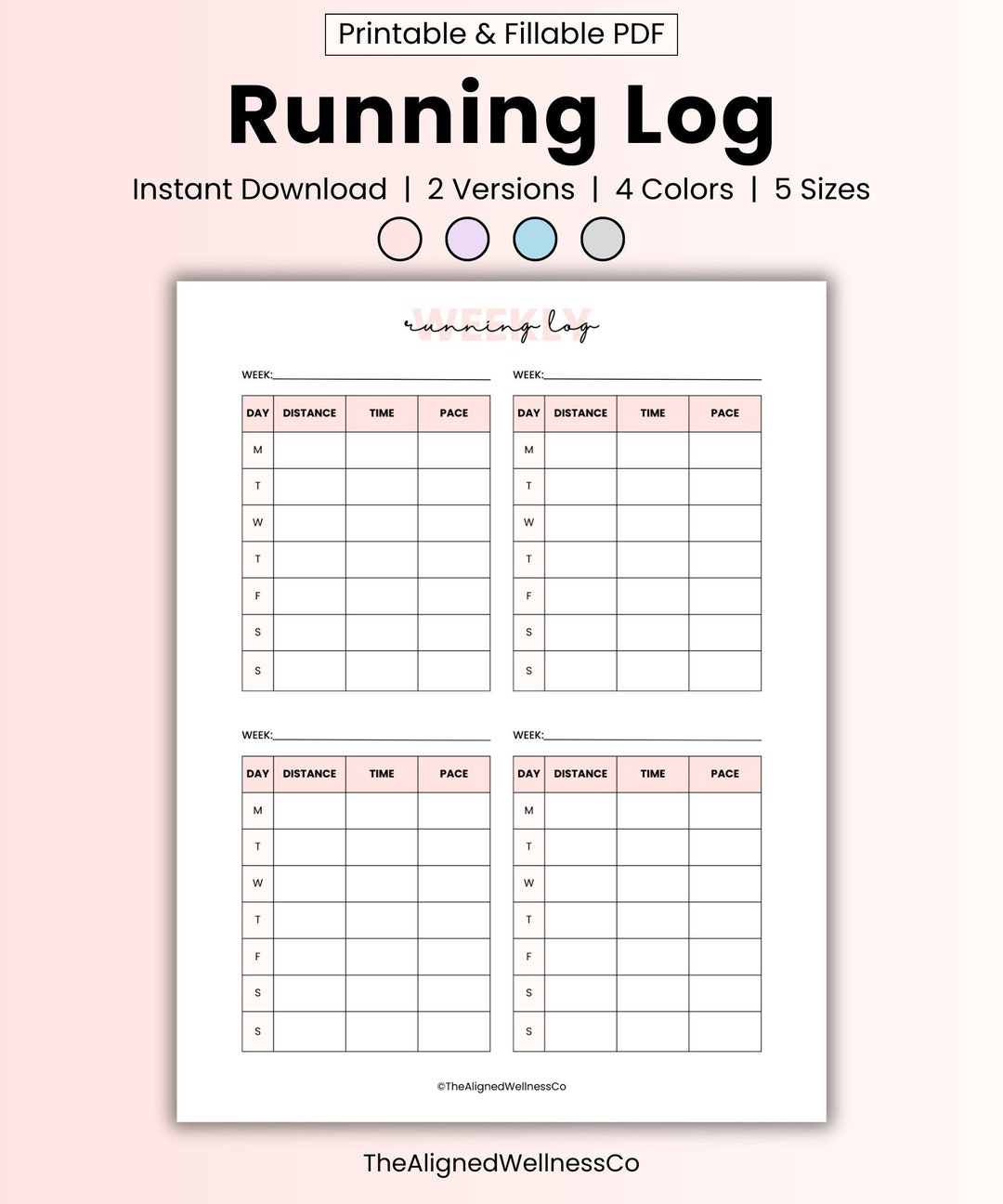 Running Log Printable Digital Template, Daily Monthly Weekly Cardio ...
