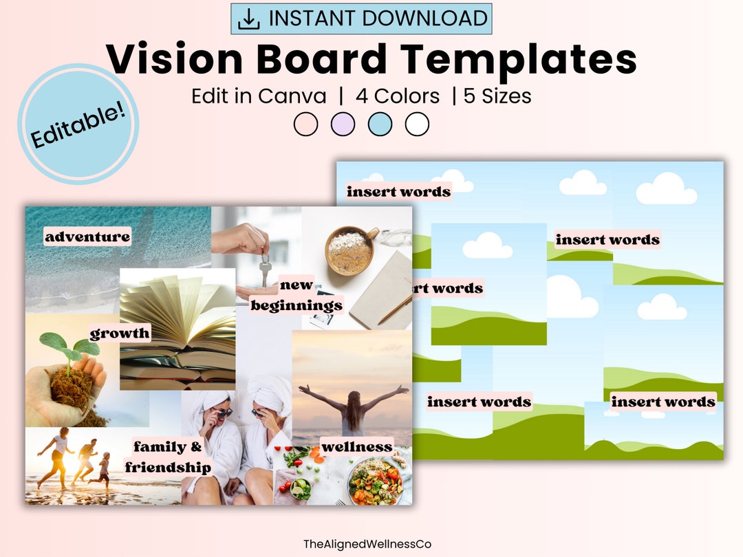 2024 Vision Board Template, Digital Vision Board Printables EDITABLE in ...