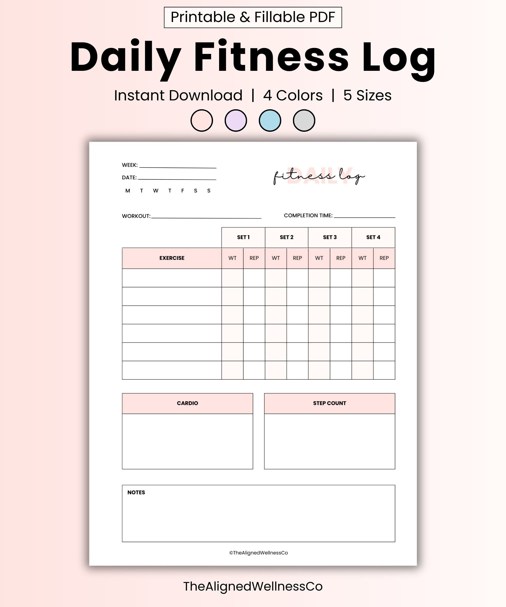 Daily Workout Log Pdf, Digital Running Workout Log for Weight Loss, Fat ...