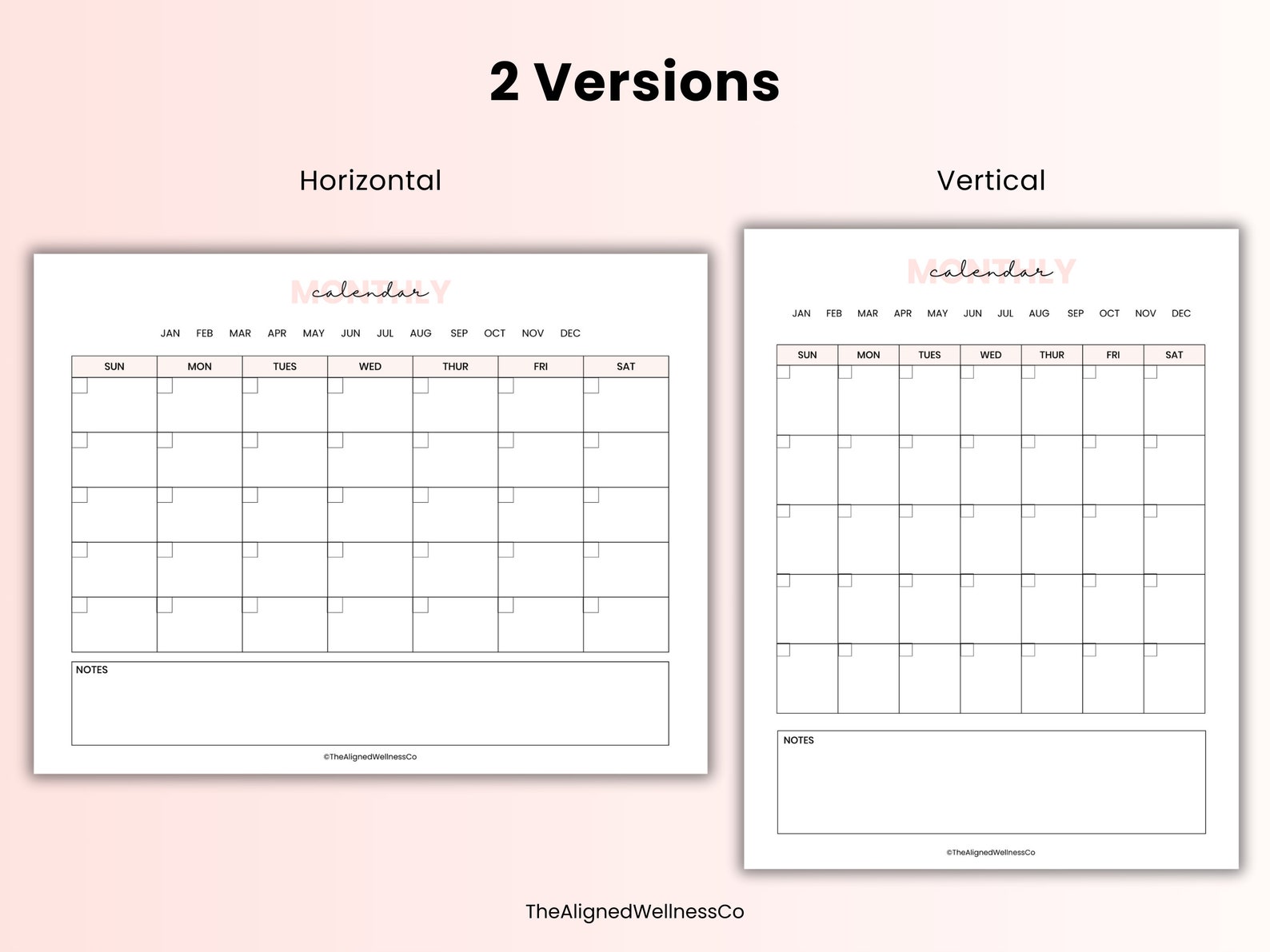 Monthly Blank Calendar, Undated Monthly Calendar, Landscape Vertical ...
