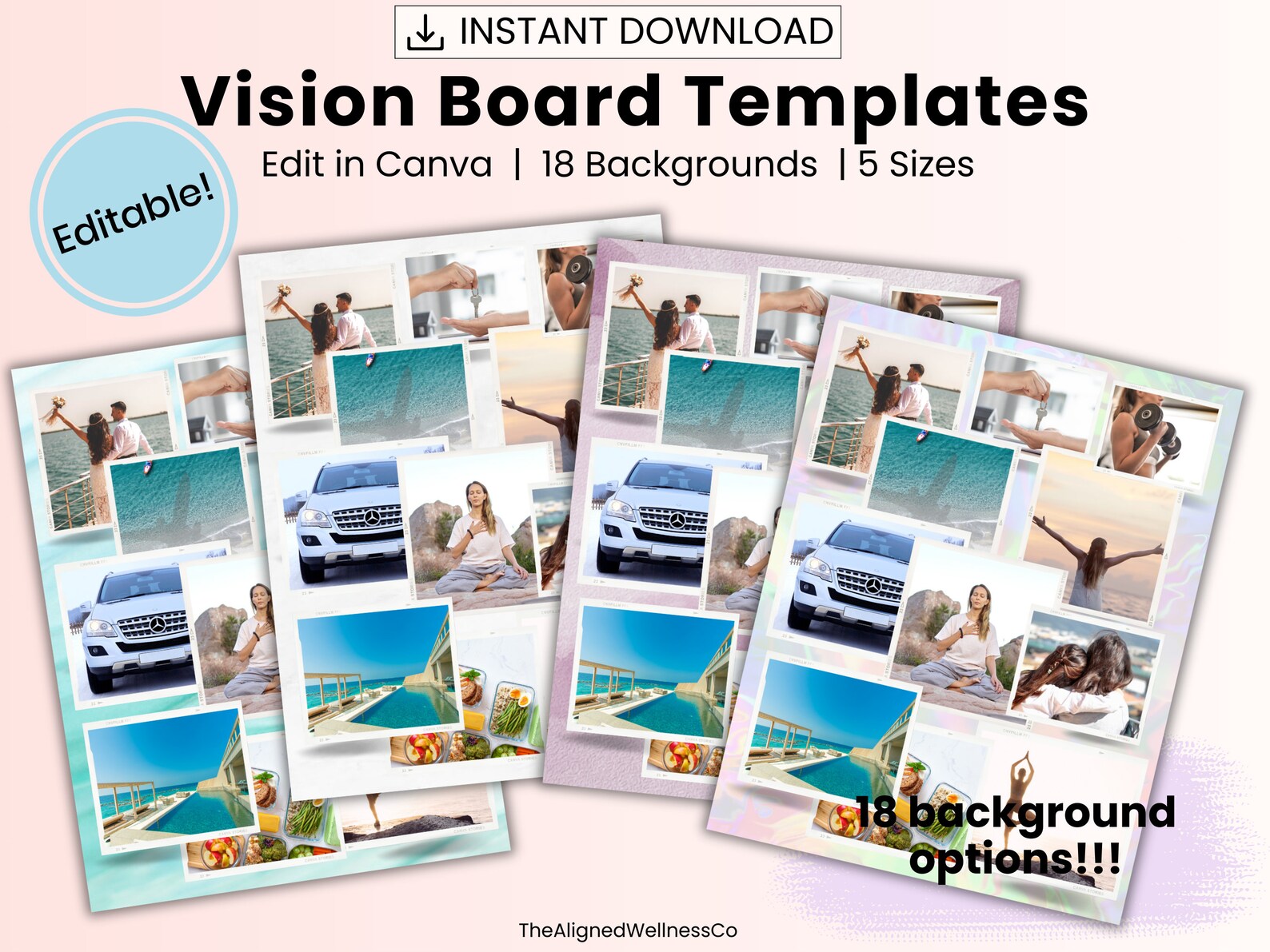 2024 Vision Board Template, Digital Vision Board Printables EDITABLE in ...