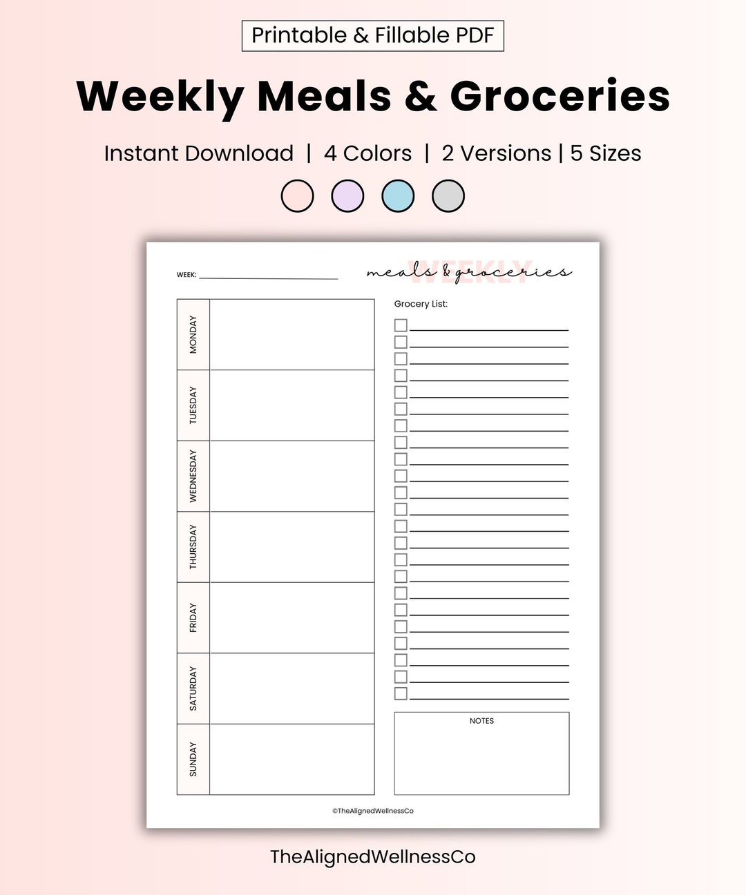 Fridge Meal Planner Grocery List Template, Food Journal Printable ...