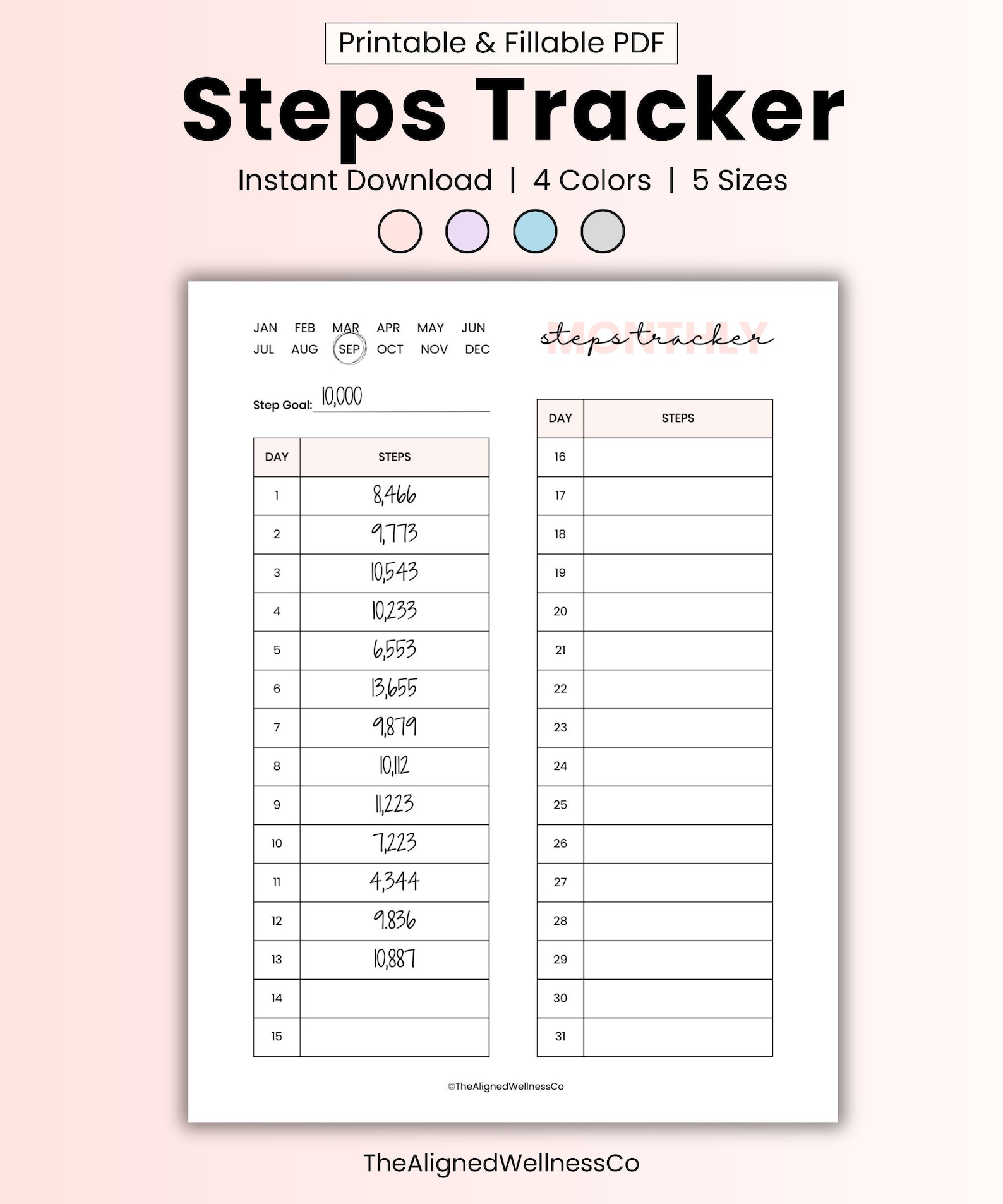 Daily Step Tracker Record, Step Log, Monthly Step Tracker Printable ...