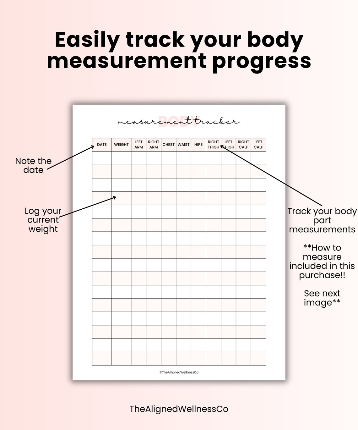 Printable Body Measurements Weight Loss Chart, Digital Pdf Weight Loss ...