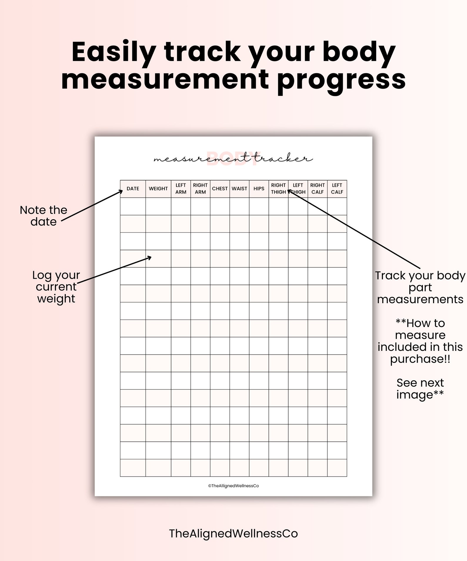 Printable Body Measurements Weight Loss Chart, Digital Pdf Weight Loss ...