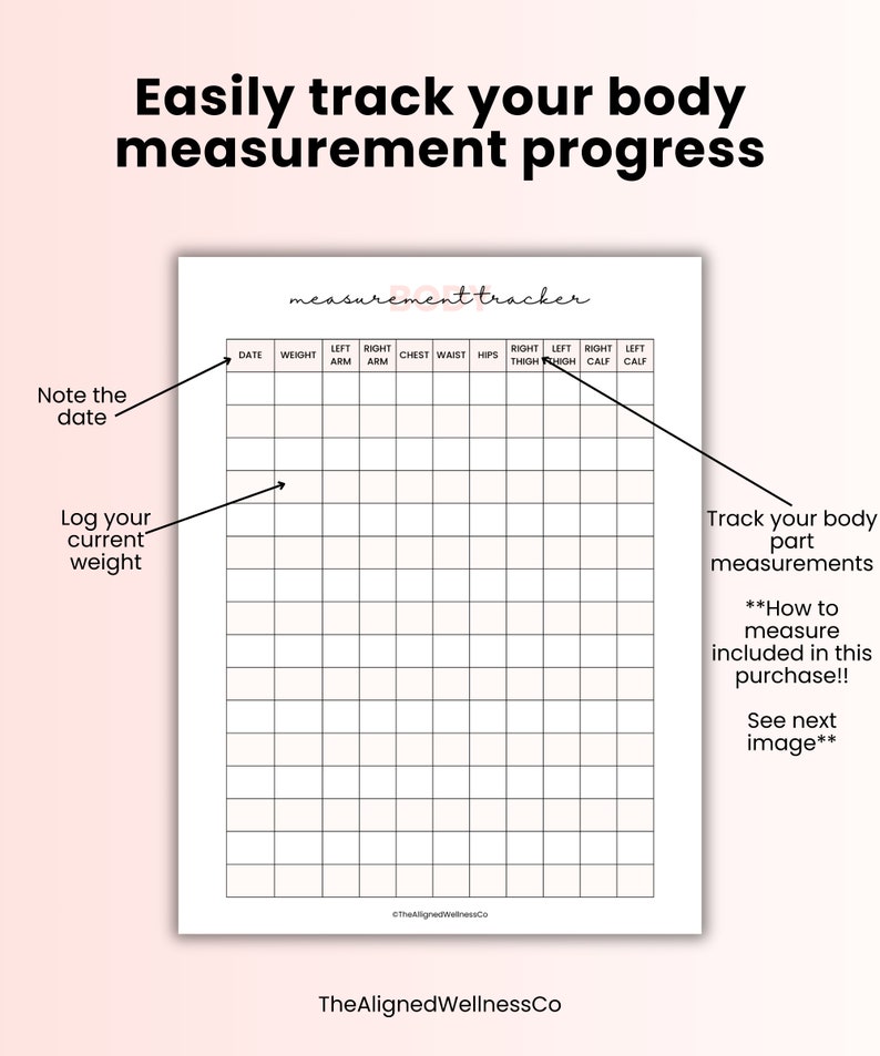 Body Measurement Tracker Digital Printable Weekly Fitness Planner ...