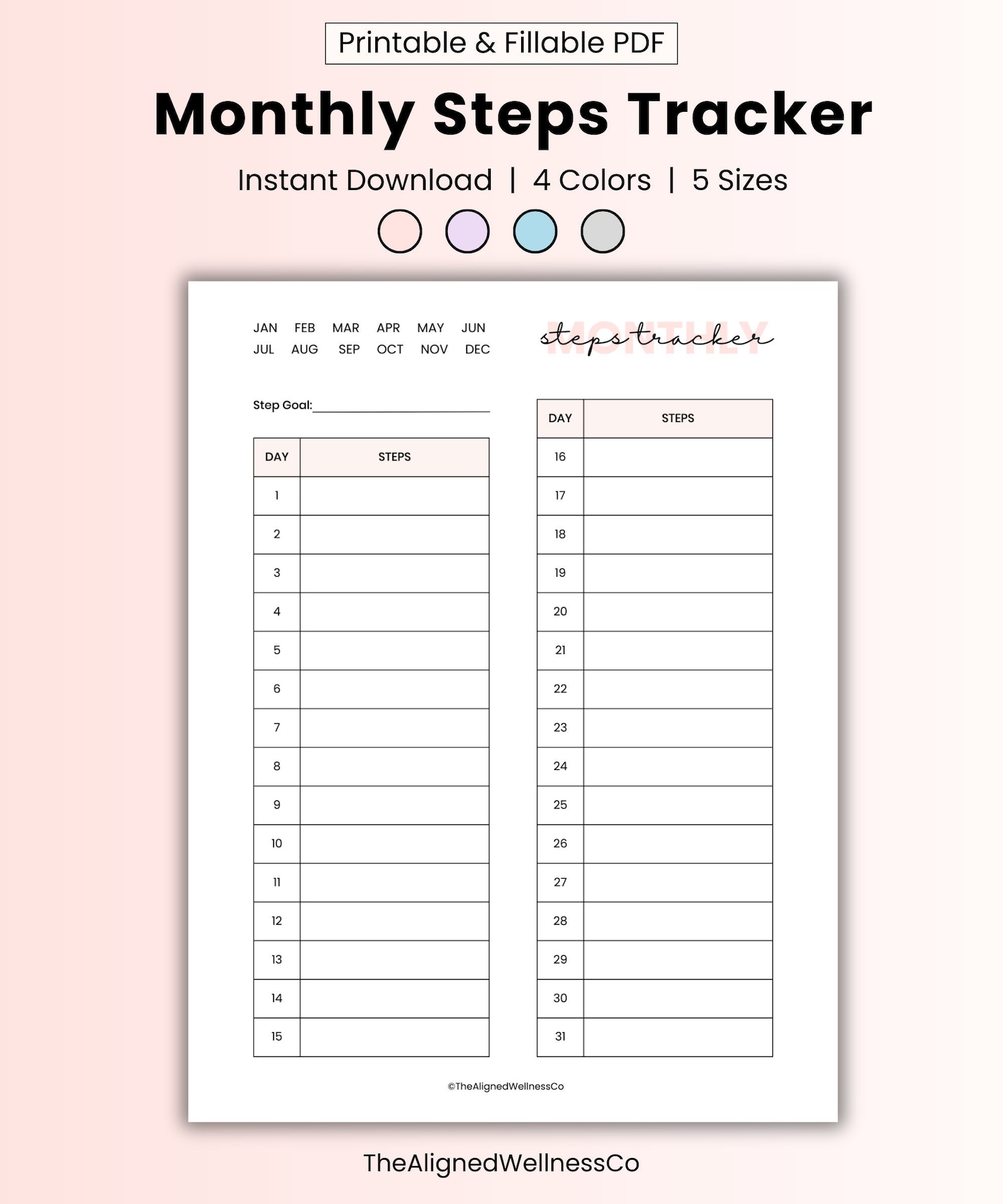 Monthly Step Tracker Printable, Daily Steps Record, Walking Journal ...