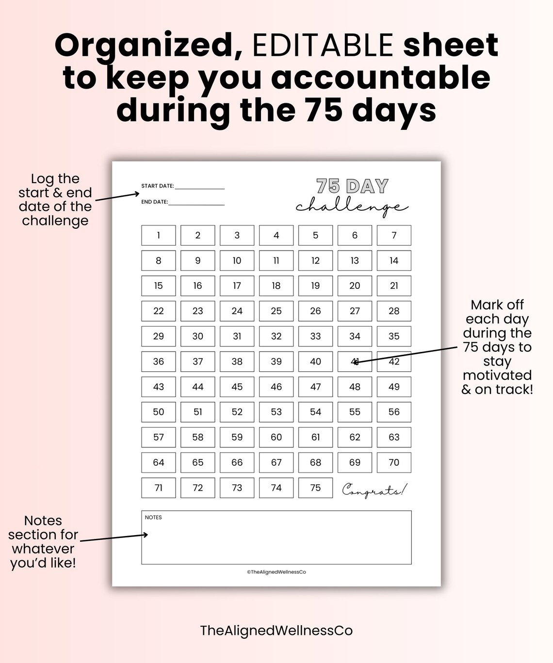 75 Day Hard Challenge Printable 75 Day Daily Countdown Tracker 75 Soft ...