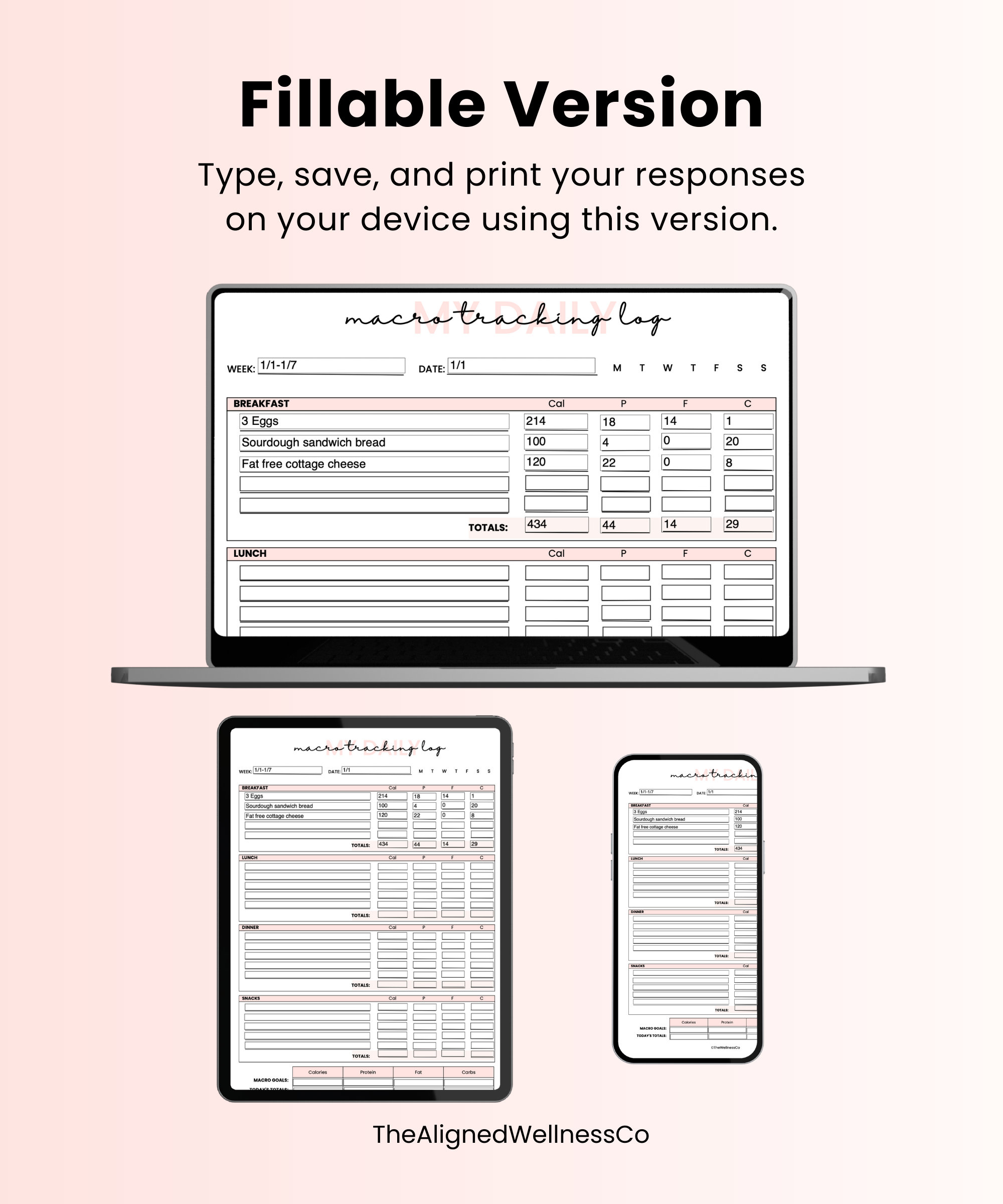 Macro Tracker Meal Planner, Calorie Weight Tracker, Digital Food ...