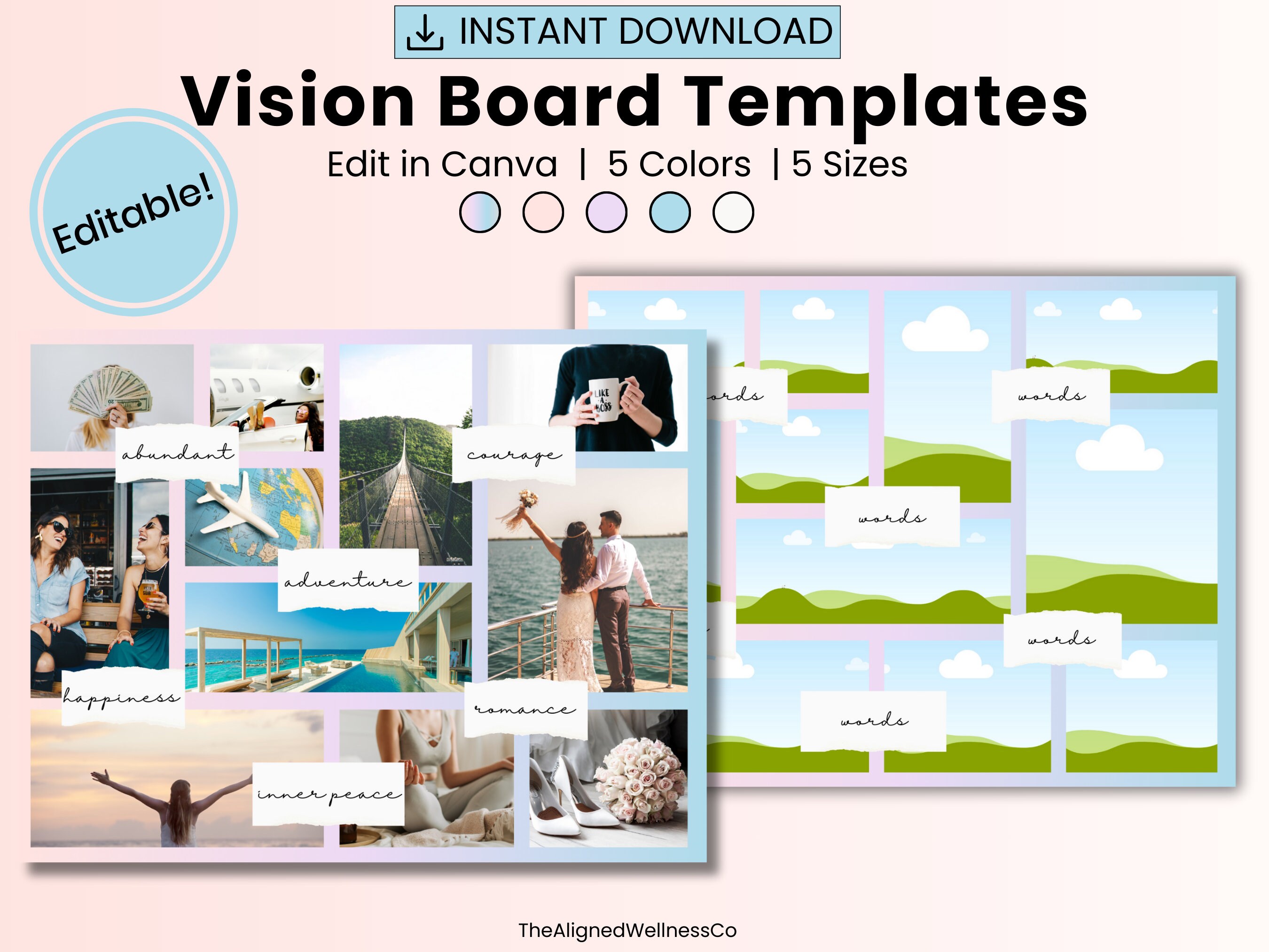 Vision Board 2024, Vision Board Template, Digital Vision Boards ...