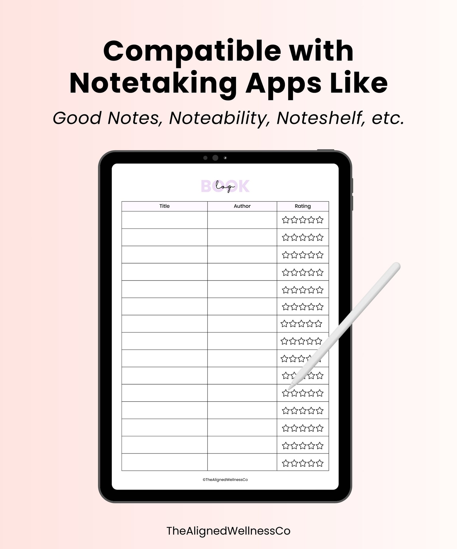 Reading Log Printable Template Goodnotes, Books to Read, Simple Digital ...