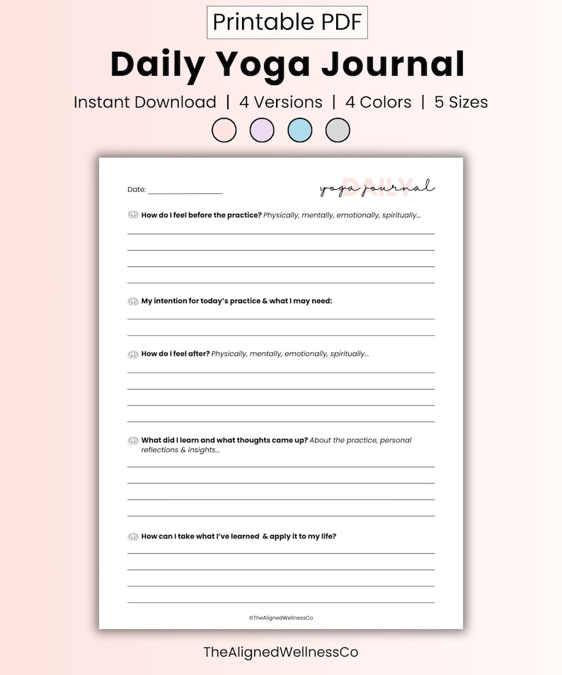 Yoga Journal Printable Pdf, Self Care Journal Template, Wellness ...