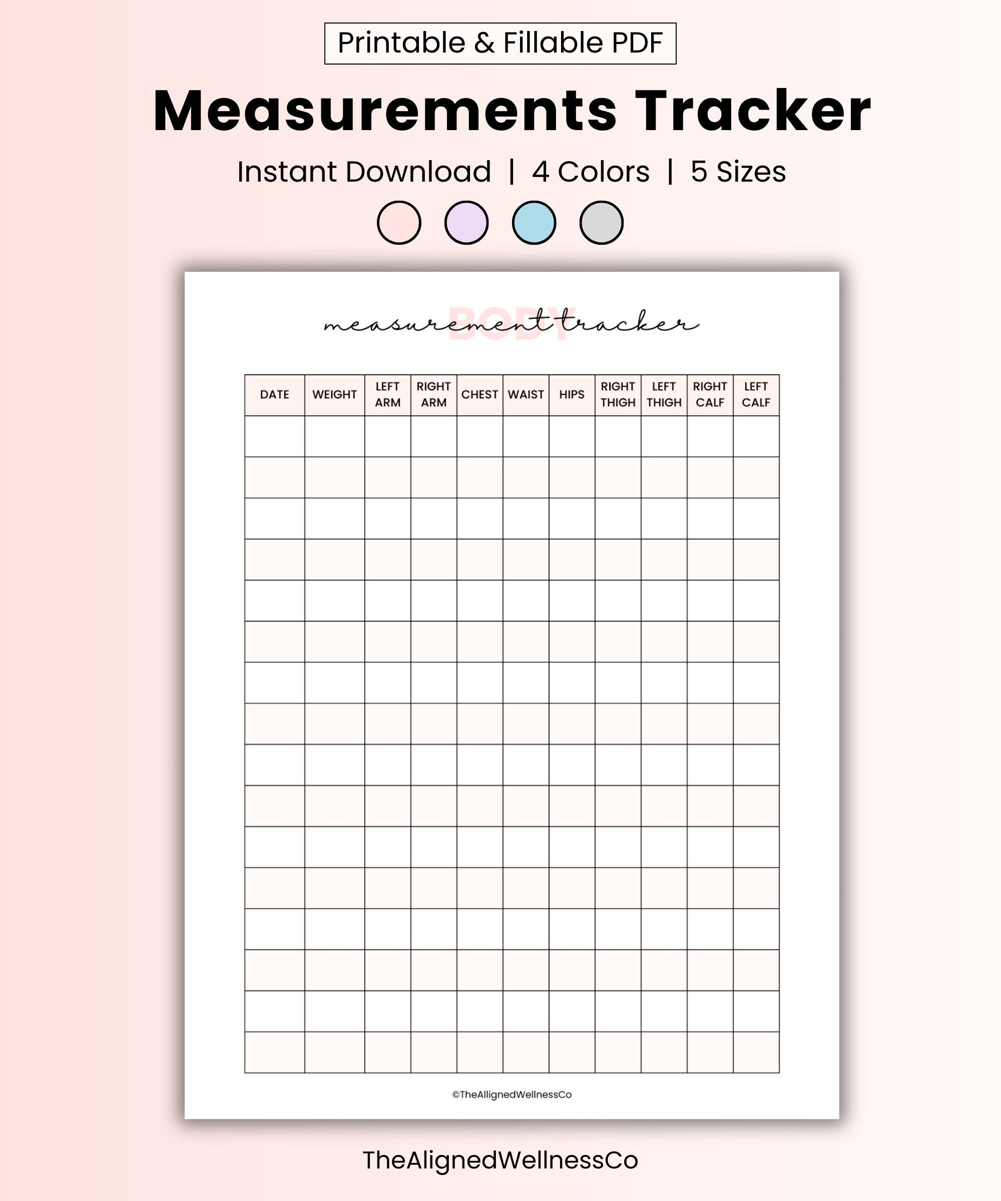 Printable Body Measurements Weight Loss Chart, Digital Pdf Weight Loss ...