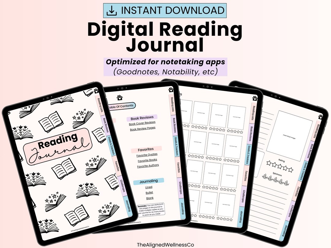 Reading Journal Digital, Book Review Template Printable, Goodnotes Book ...