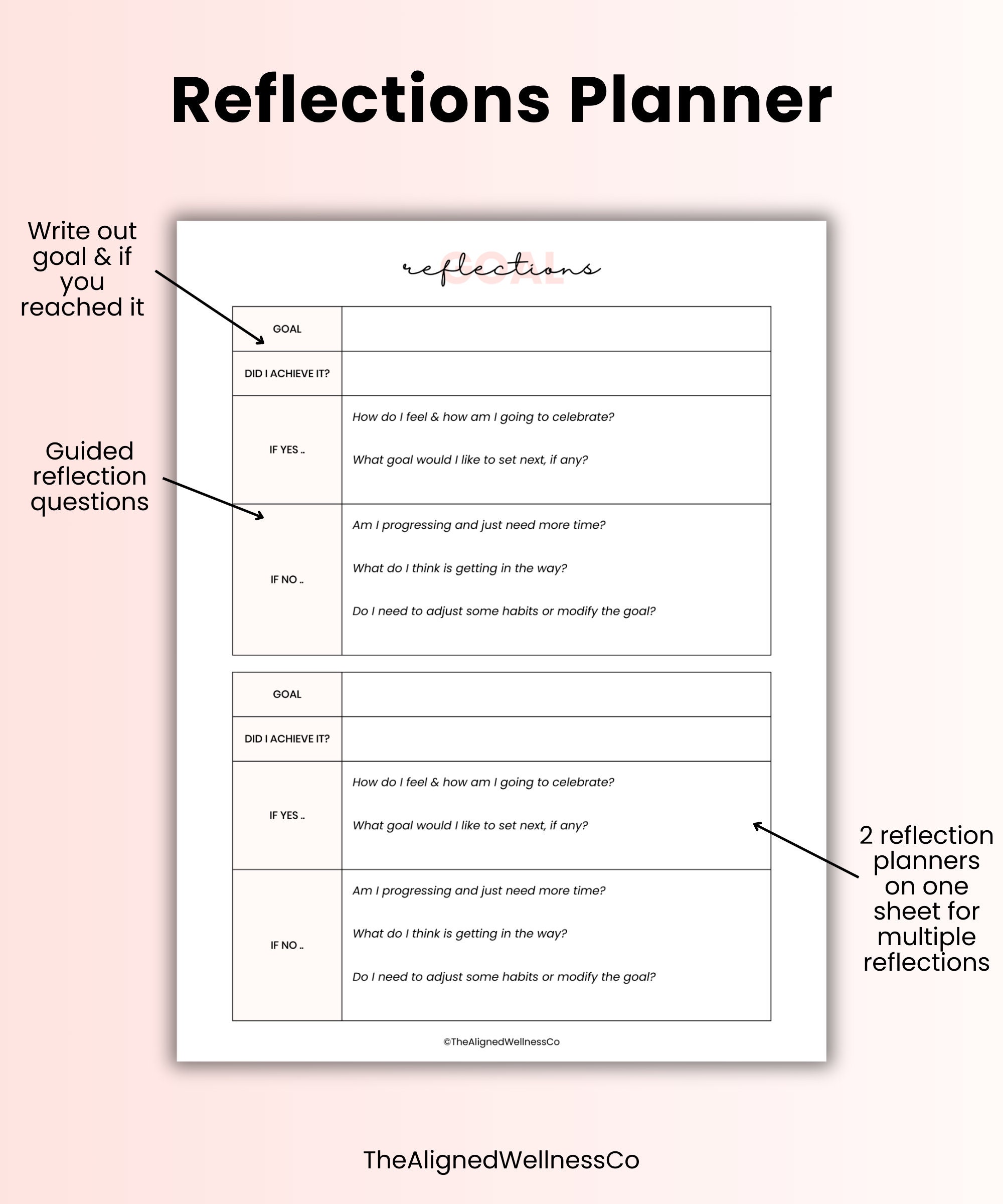 Monthly Goal Setting Worksheet and Goal Reflection Bundle, Digital ...