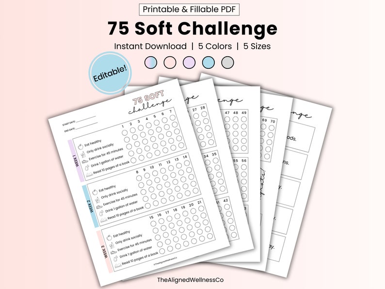 75 Soft Challenge Printable, EDITABLE 75 Soft Challenge Tracker, 75 Day ...