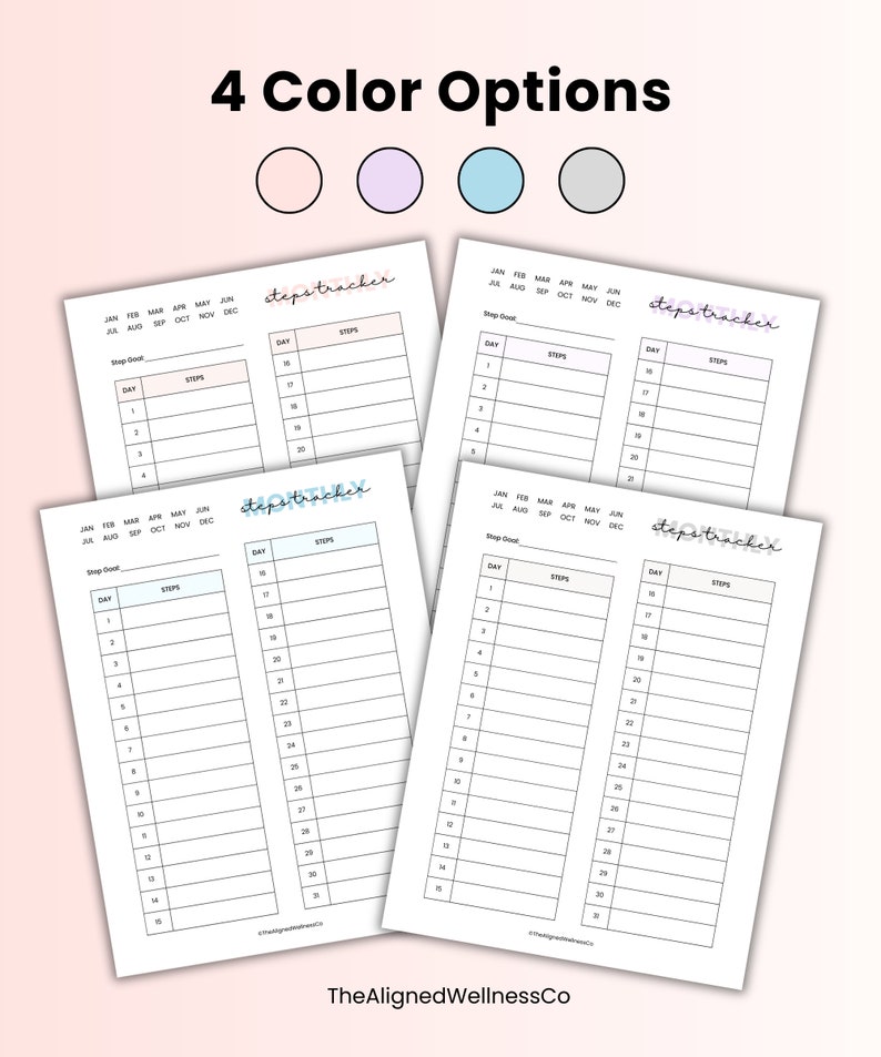 Daily Step Tracker Record, Step Log, Monthly Step Tracker Printable ...