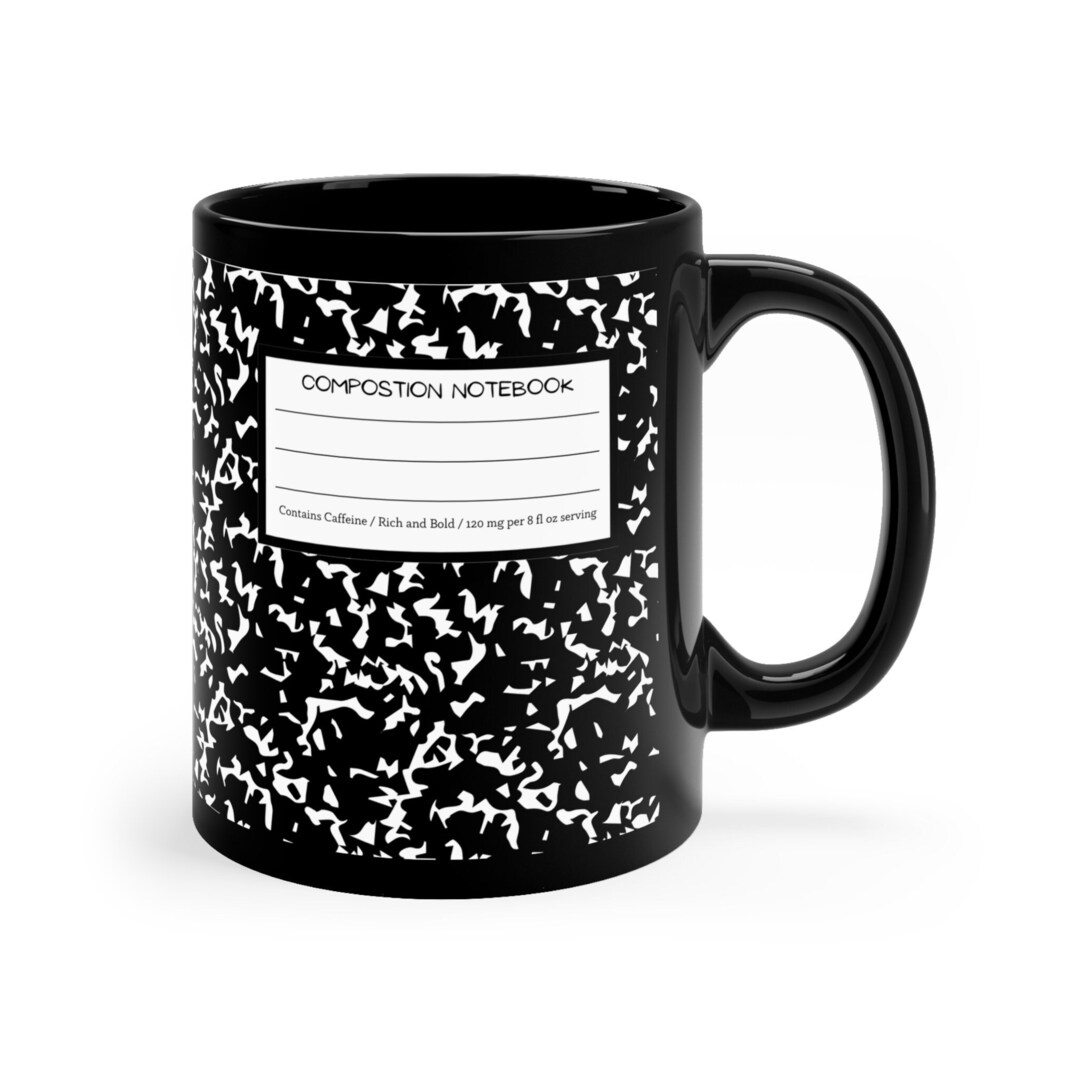 LEFT HAND DESIGN- Funny Composition Notebook 11oz Black Mug, Funny ...