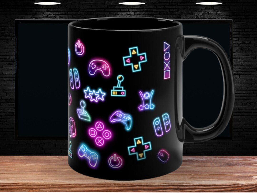 Neon Gaming 11oz Black Mug, Neon Mug, Neon, Game Controller Mug, Gifts ...