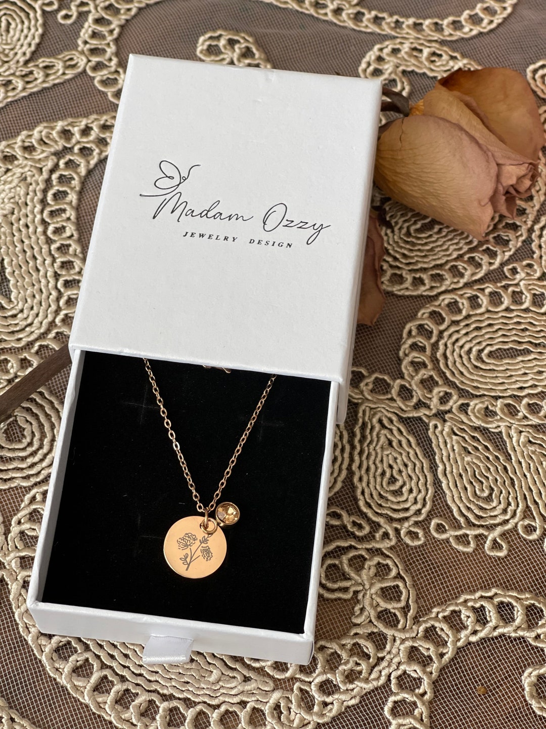 Personalized Birthstone Birthflower Pendant Charm Necklaces - Etsy