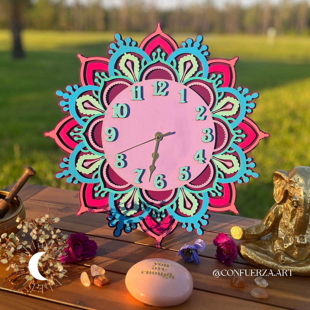 GROUNDING Chakra Wooden Mandala Wall Clock: Root, Throat, & Crown ...