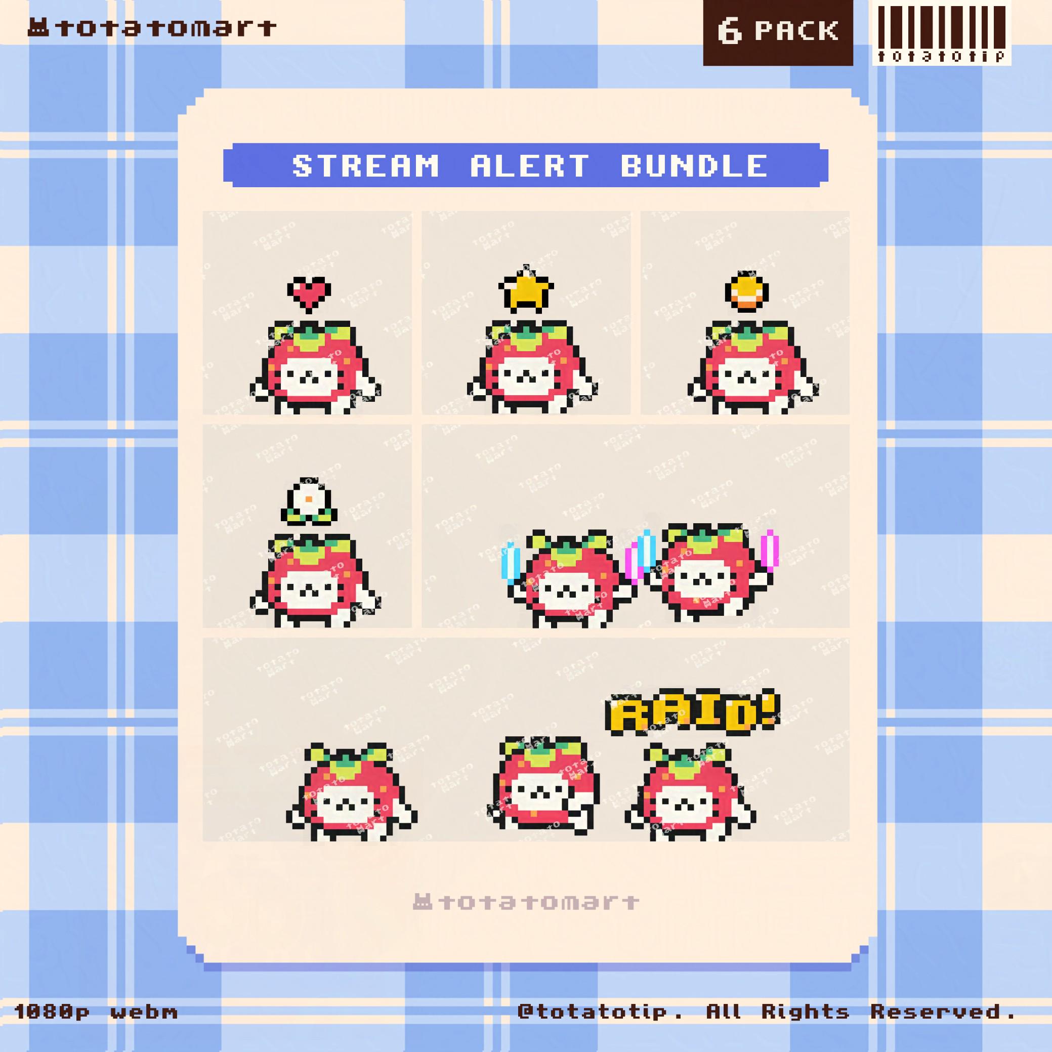 Strawberry Cat Stream Alerts BUNDLE | Cute Pixel Fruit Twitch Overlay ...