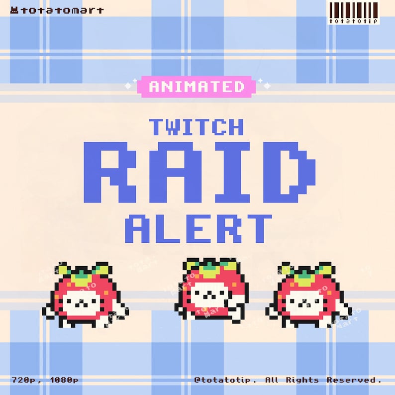Strawberry Cat Twitch Raid Alert, Cute Pixel Stream Twitch Alerts, Kawaii Fruit Raid Overlay for ...