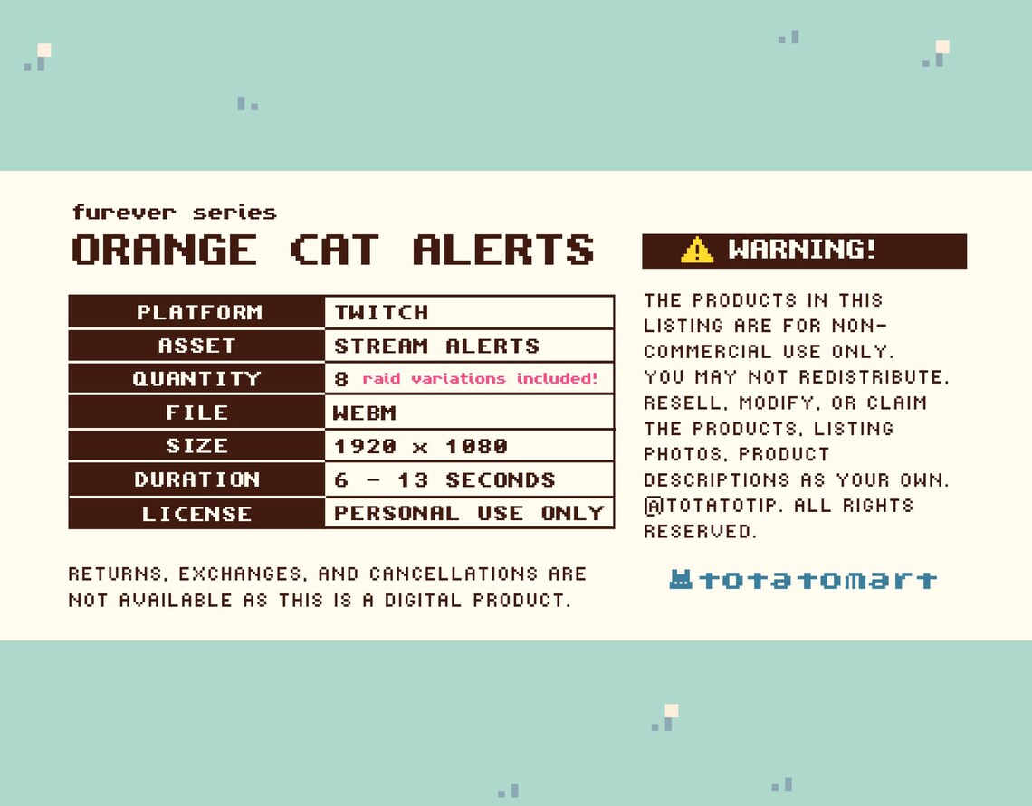 Orange Cat Twitch Alerts BUNDLE | Pixel Stream Twitch Alert Pack | Cute ...