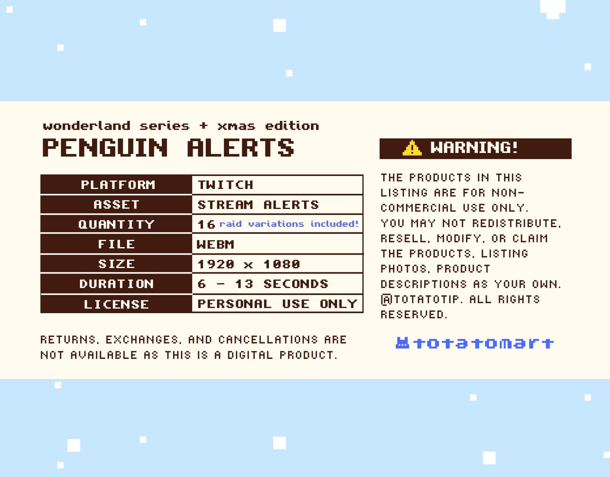 Penguin Twitch Alerts BUNDLE | Pixel Christmas Twitch Alert Pack ...