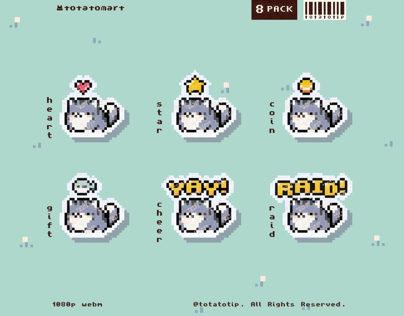 Gray Tabby Cat Twitch Alerts BUNDLE | Pixel Stream Twitch Alert Pack ...