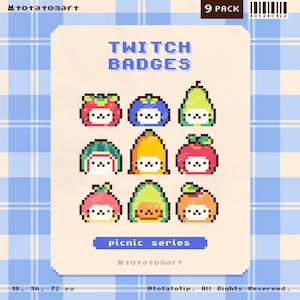 Cat Fruit Twitch Badges, Cute Twitch Sub Badge, Pixel Bit Badges for ...
