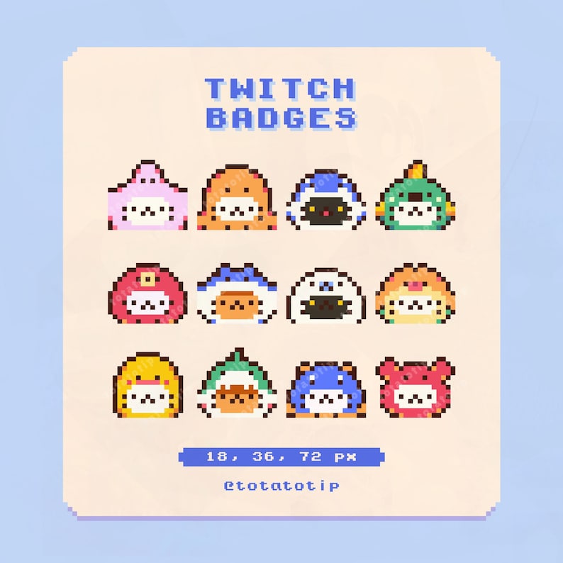Cat Sea Animals Twitch Badges, Cute Twitch Sub Badge, Pixel Bit Badges ...