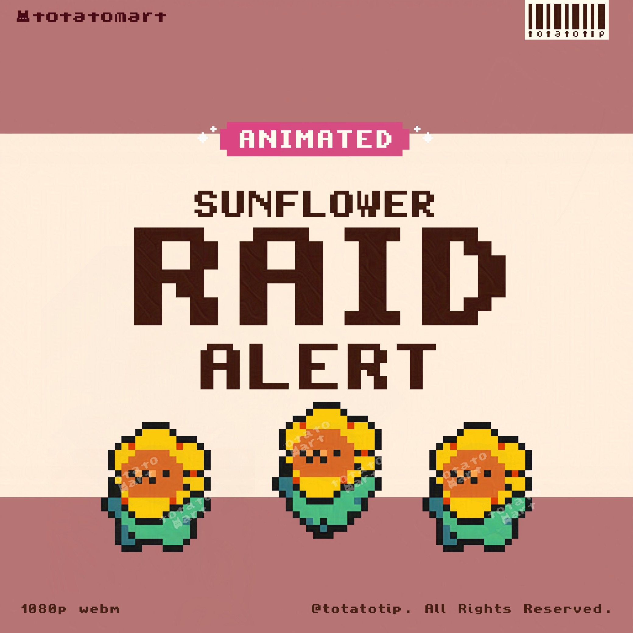 Sunflower Twitch Raid Alert | Cute Pixel Flower Stream Overlay | Kawaii ...