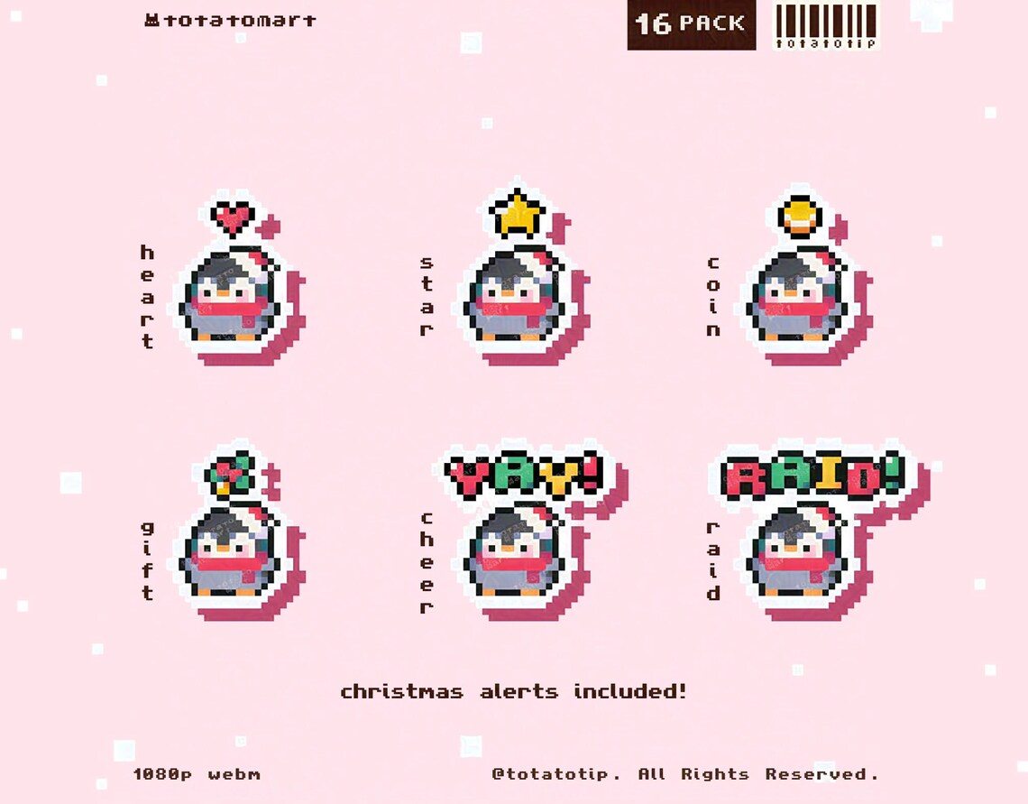 Penguin Twitch Alerts BUNDLE | Pixel Christmas Twitch Alert Pack ...