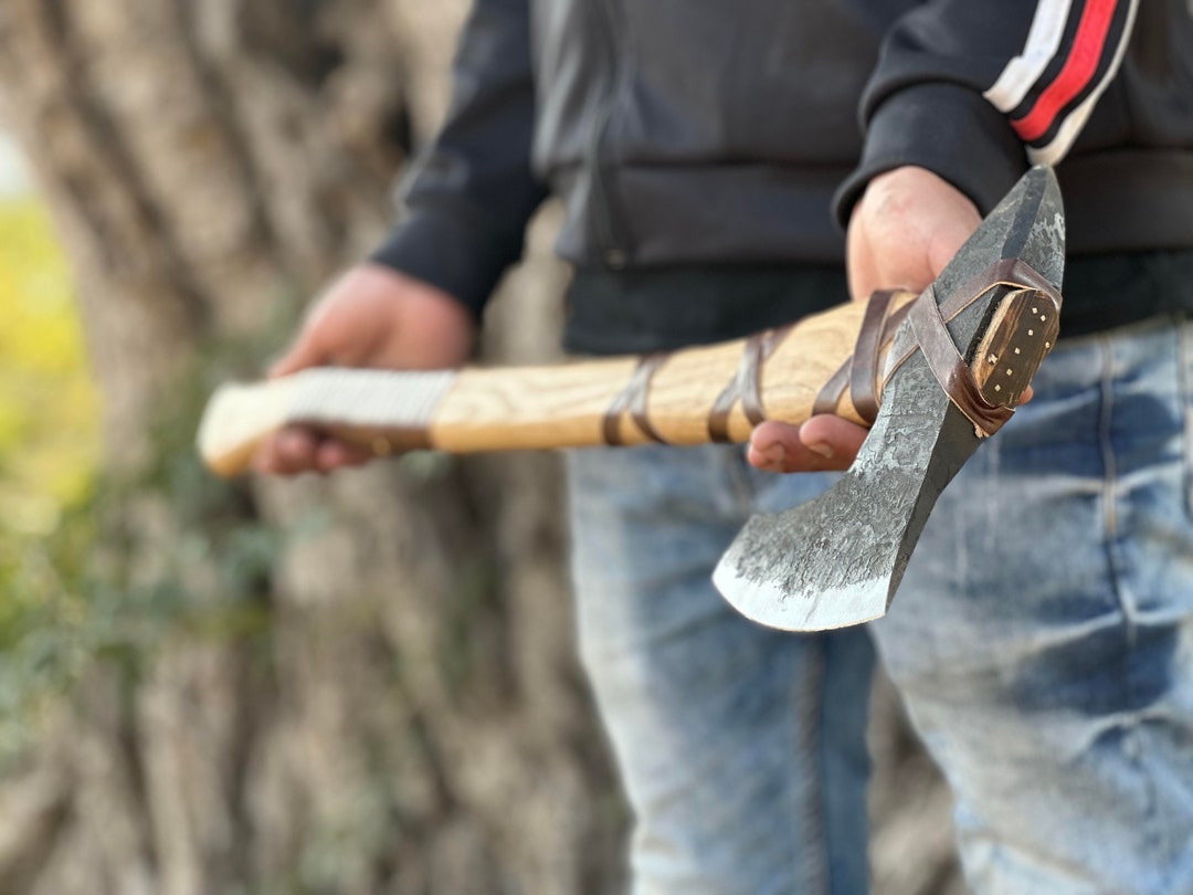 Custom Handmade Two-handed Fire Fighters Axe With Sheath. Wedding Gift ...