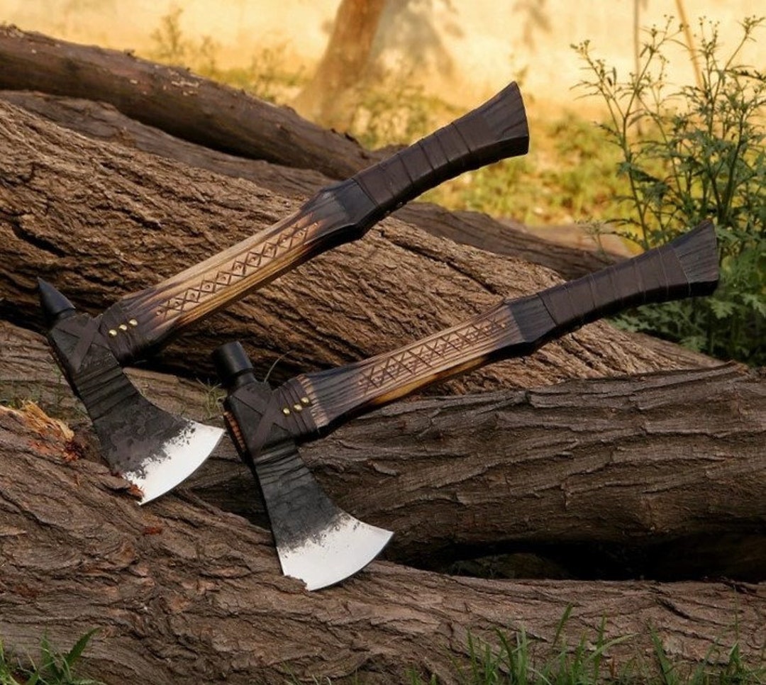 Custom Handmade Traditional Farmer Axe Pair With Leather - Etsy