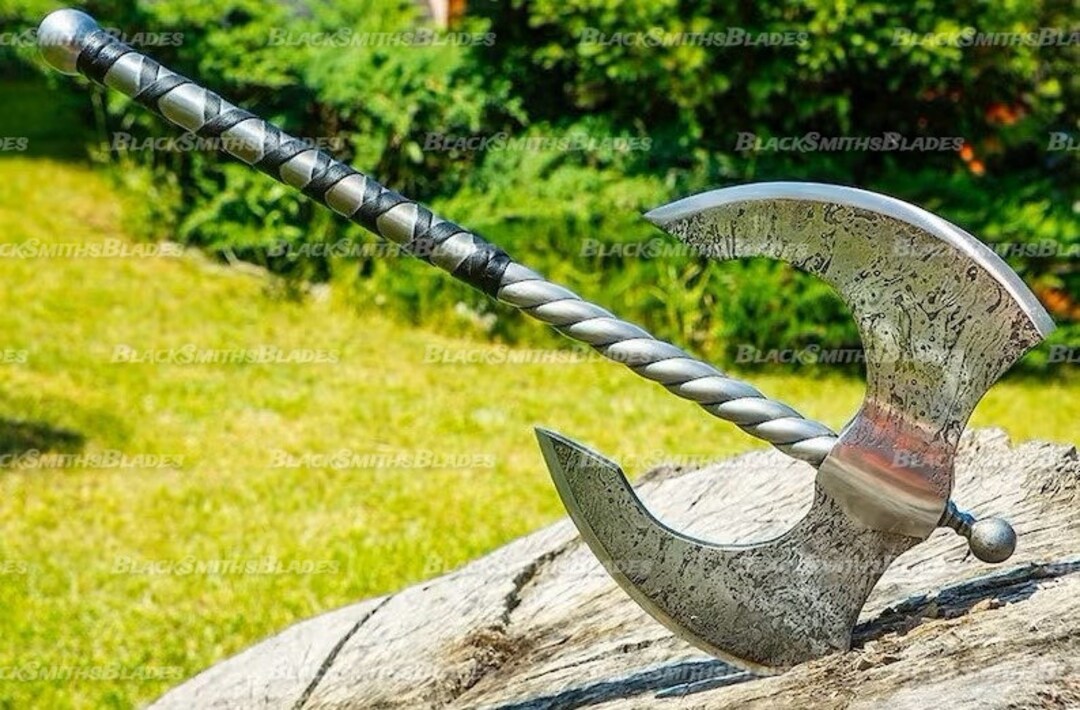 Custom Handmade Large Metal Axe With Leather Sheath. Bearded Axe ...