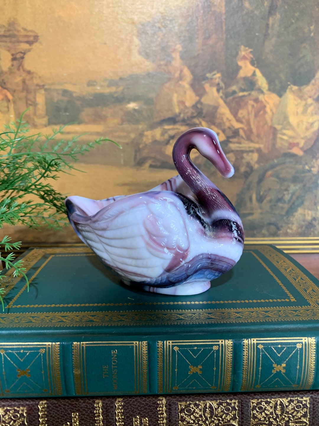 Vintage Purple Glass Swan Imperial Glass Marbled Art Glass Swan Etsy