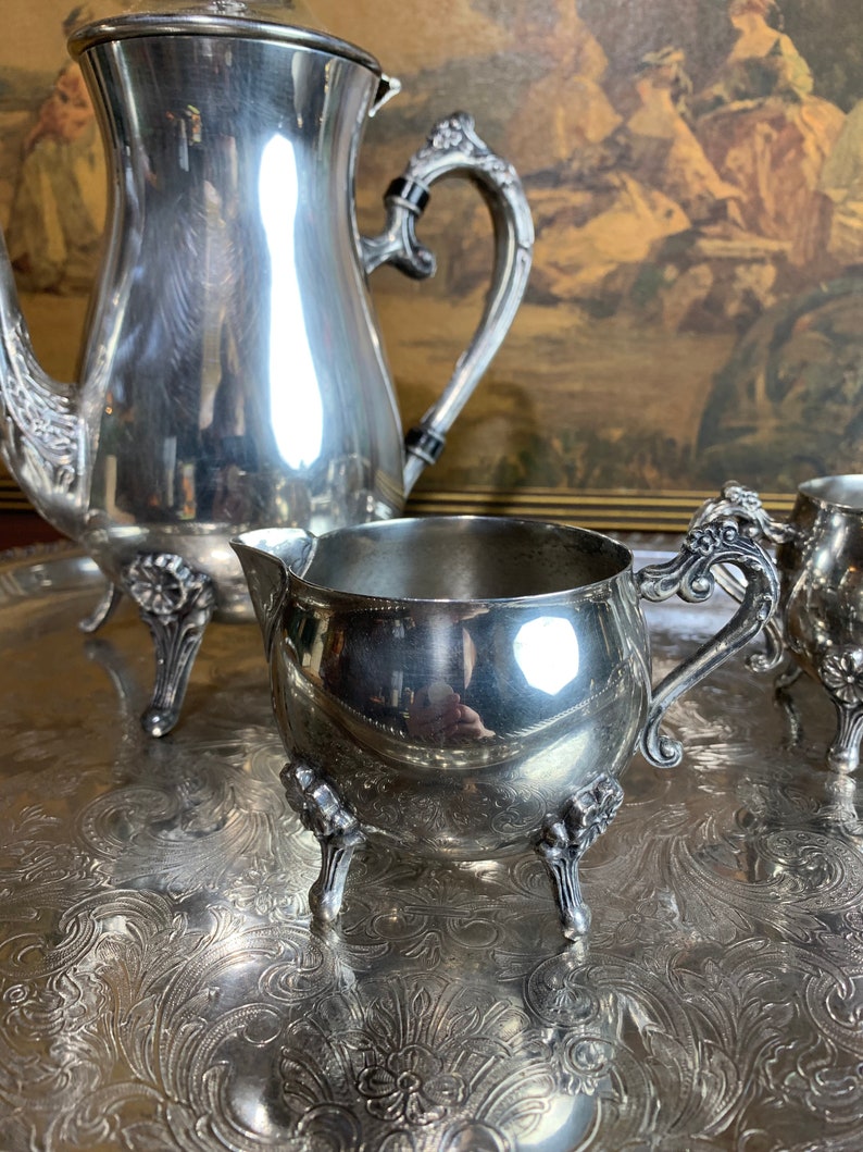 Vintage Leonard Silver Plated Tea Set: Italian Footed Tray, Coffee Pot ...