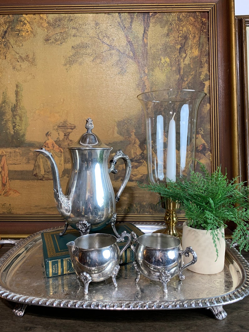 Vintage Leonard Silver Plated Tea Set: Italian Footed Tray, Coffee Pot ...