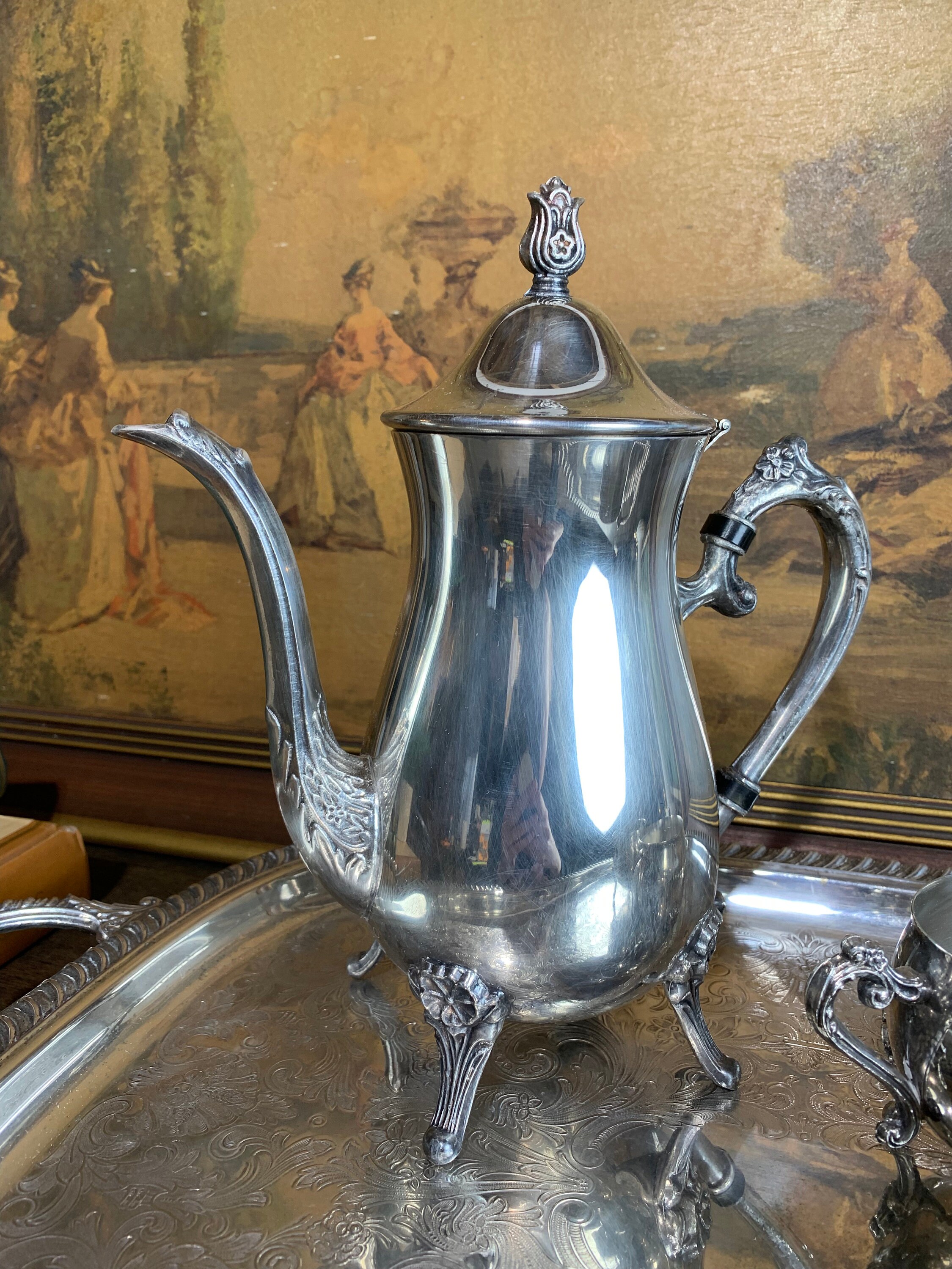 Vintage Leonard Silver Plated Tea Set: Italian Footed Tray, Coffee Pot ...