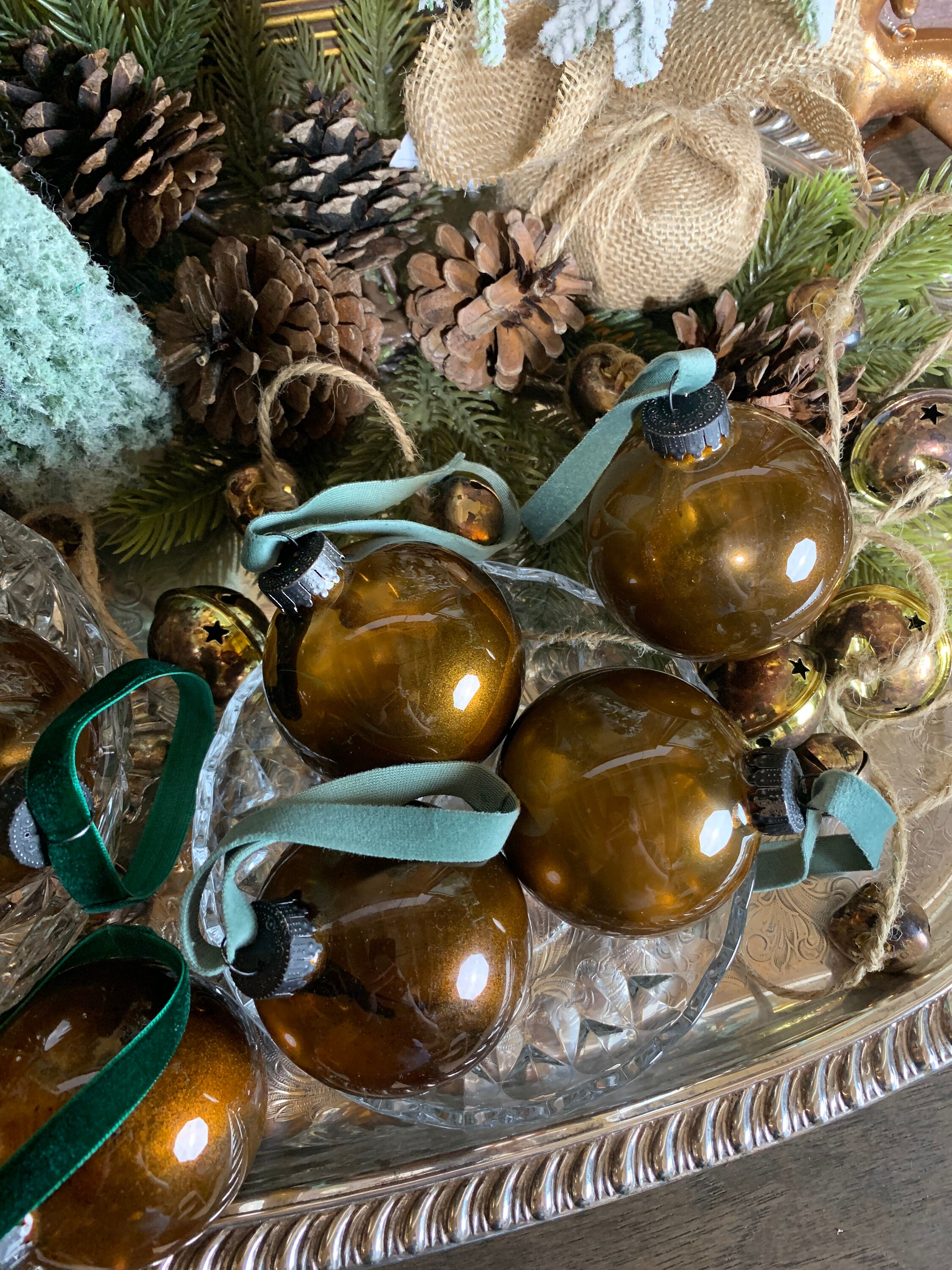 Hand Glazed Amber Glass Christmas Ornaments - Vintage Style, Set of 4 ...