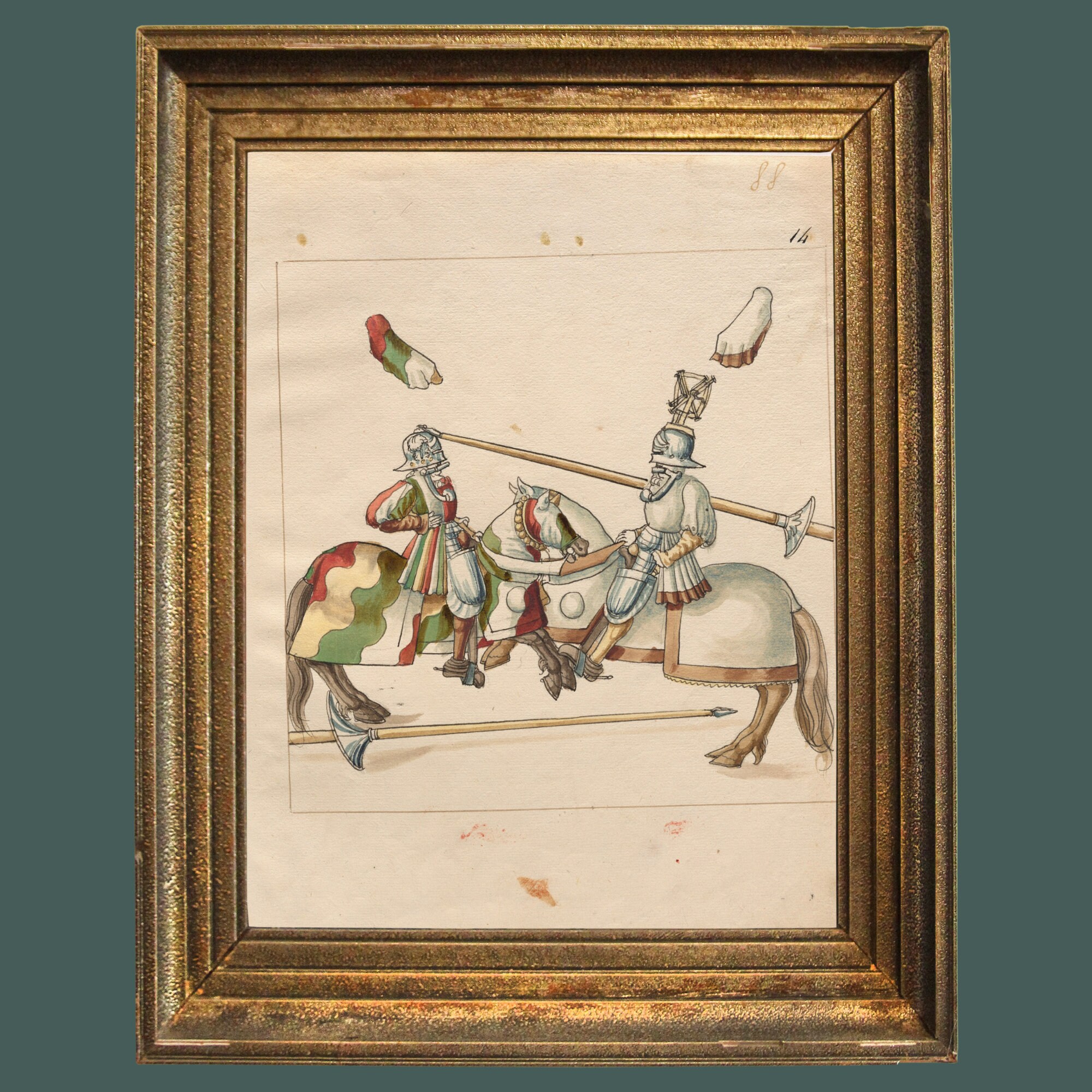 Set of Four Jousting Knight Drawing in Stripes| Digital Print ...
