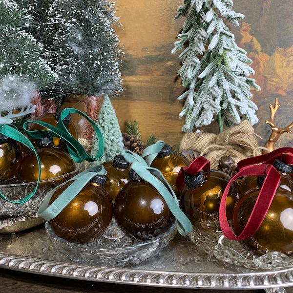 Christmas Amber Glass Ornaments - Etsy