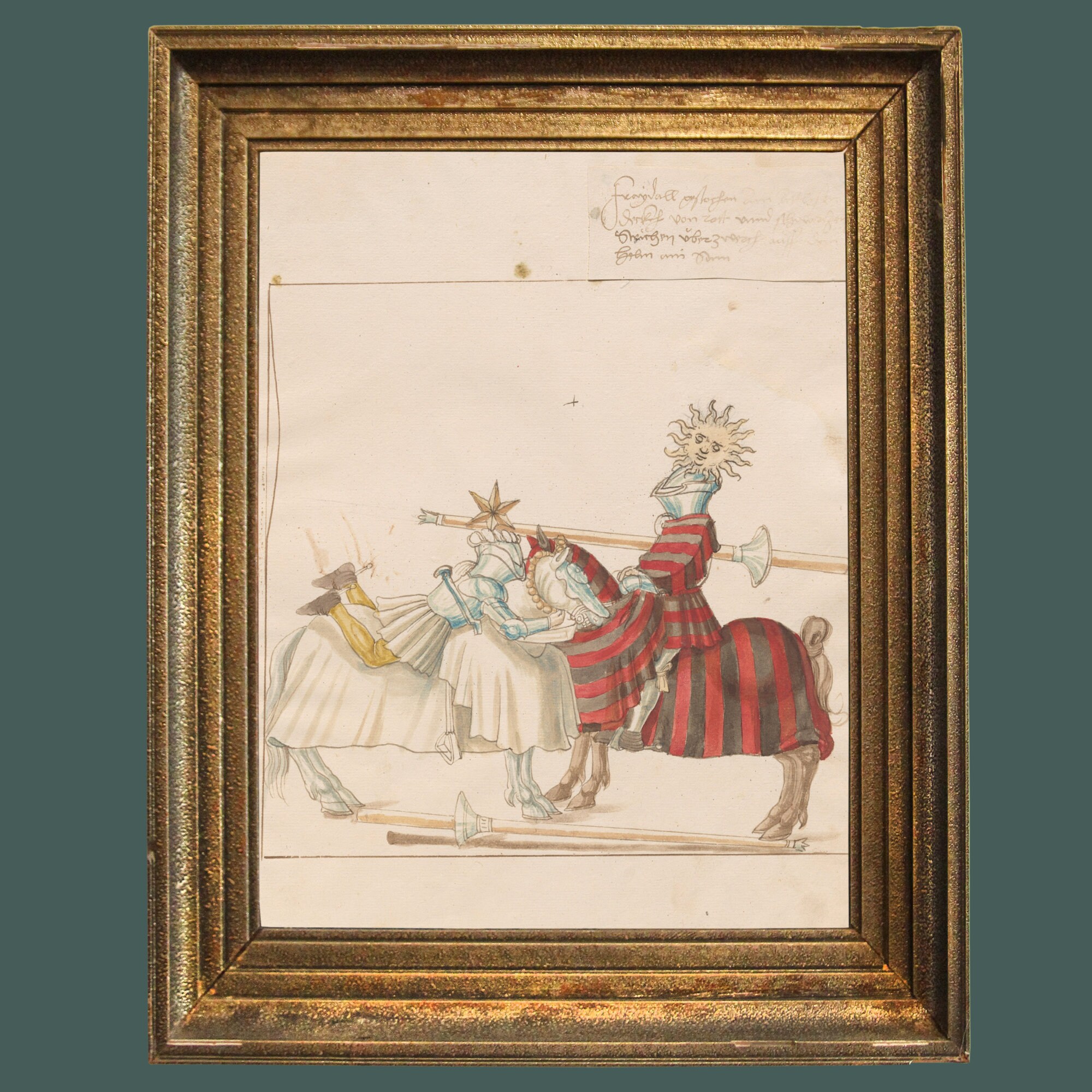 Set of Four Jousting Knight Drawing in Stripes Digital Print Medieval ...